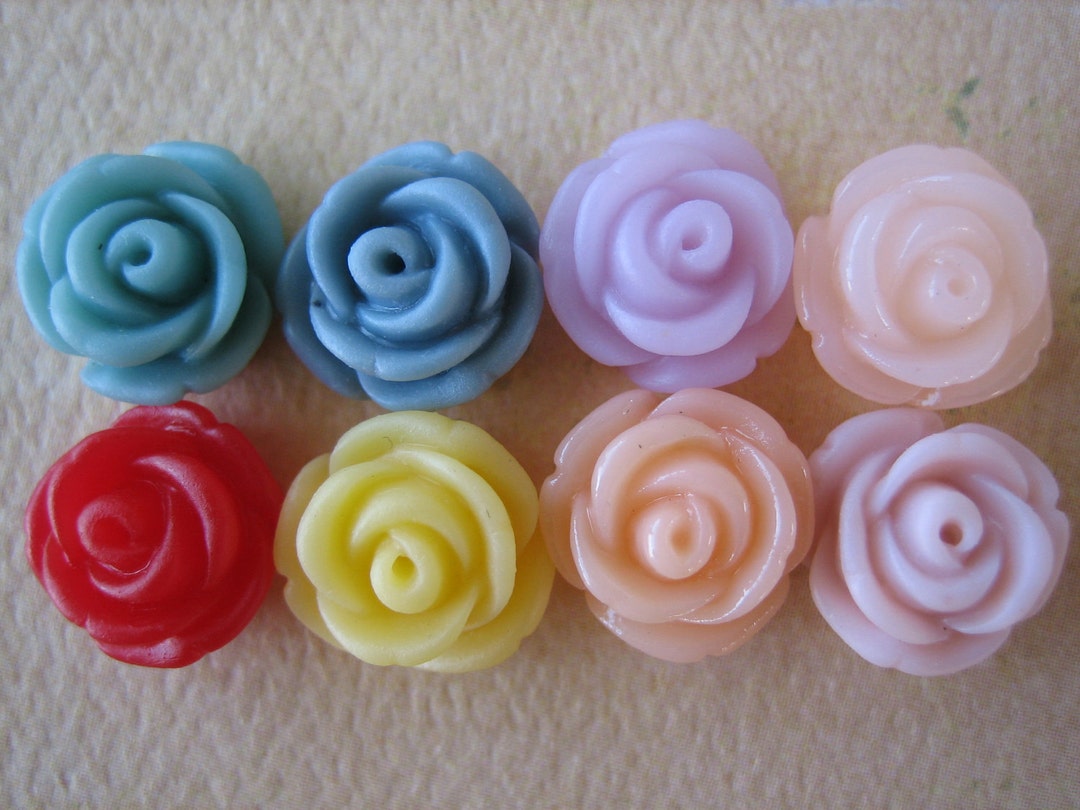 Mini Cupcake Rose Flower Cabochons, 11mm Resin Mixed Colors Cabochons ...
