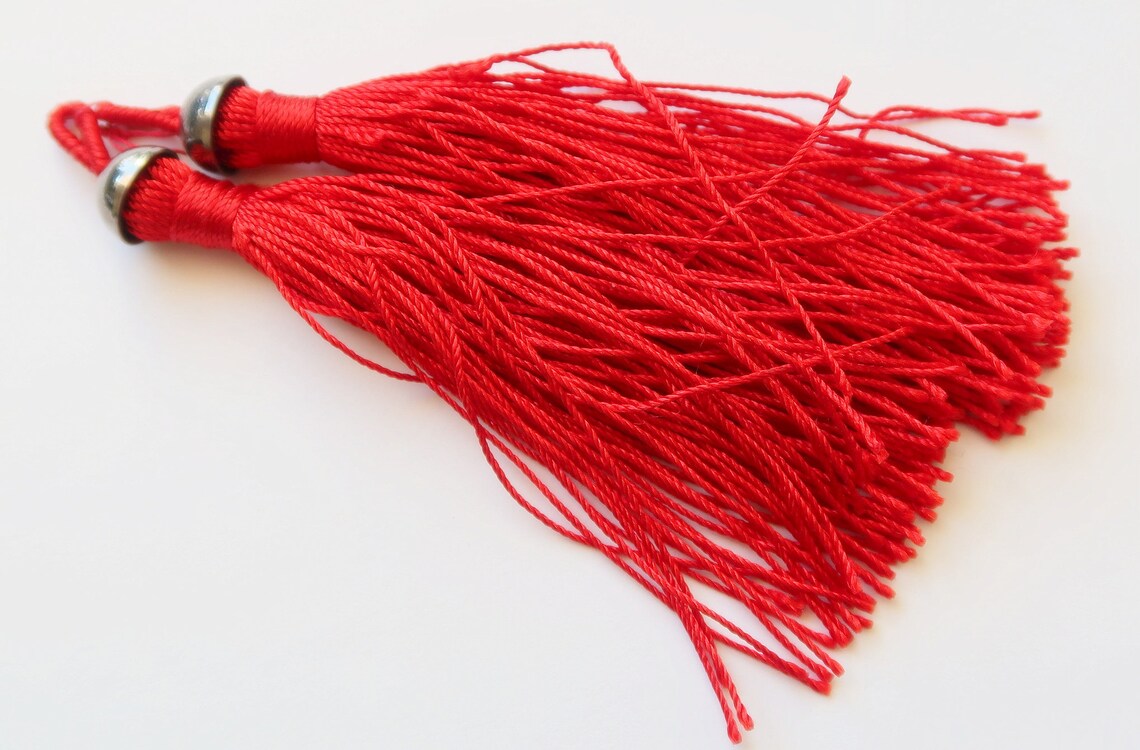 Red Tassels, Silk Tassels, Red Silk Tassels With Gunmetal Cap and Loop ...