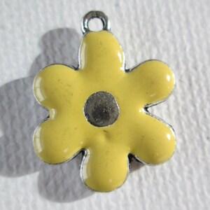 1PC - Flower Charm- Silver Toned With Yellow Enamel - 22mm - Etsy
