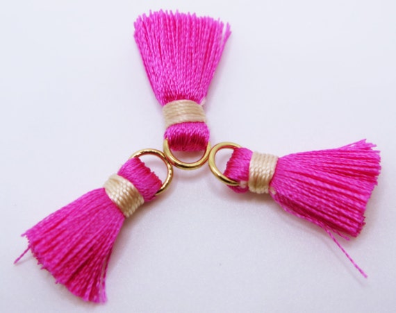 Pink Tassels Cotton Tassels Gold Plated Jump Rings 3pcs | Etsy