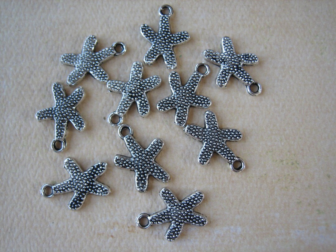 Starfish Pendants, Silver Starfish, 10pcs Mini Starfish Charms, Antique ...
