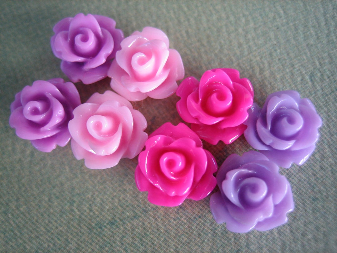 Mini Roses, Pink Mini Rose Cabs, Mini Rose Flower Cabochons, 10mm Resin ...