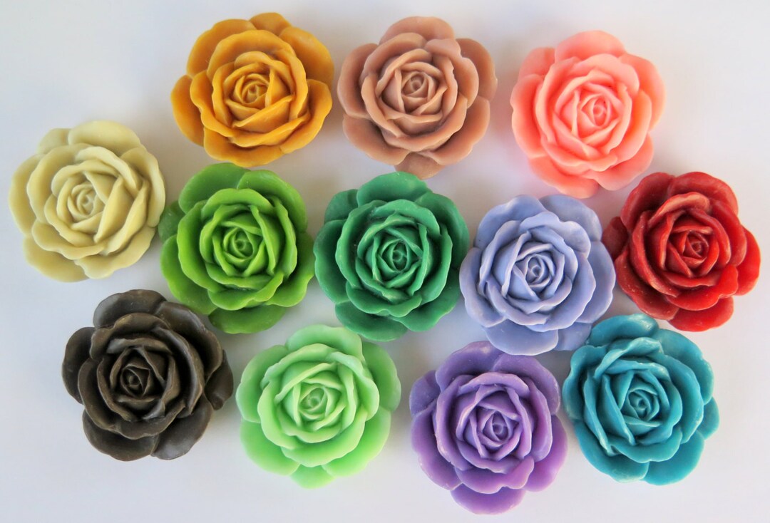 Large Roses, 38mm Rose Cabochons, 12pcs Matte 12 Color Sampler Set ...