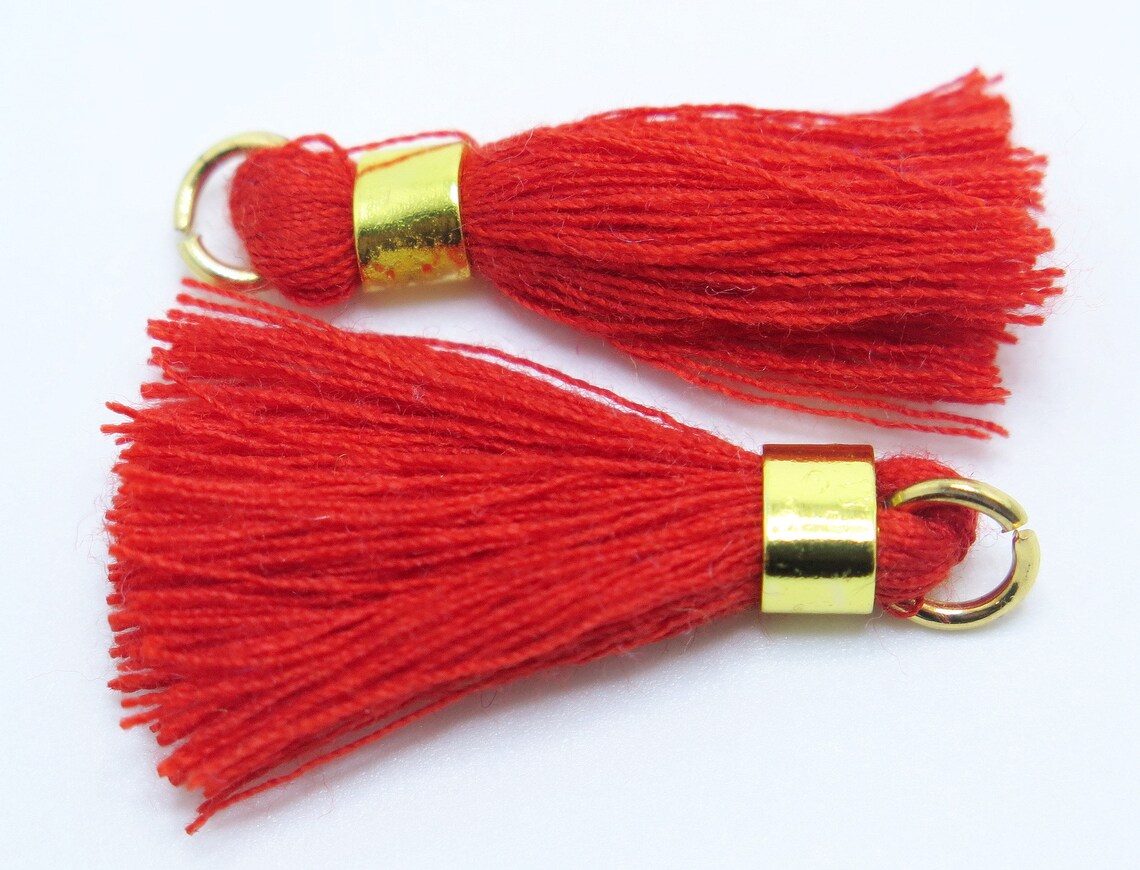 Red Tassels, Cotton Tassels, Brass Ring Tassels, Diy Tassels, 2pcs 30mm ...