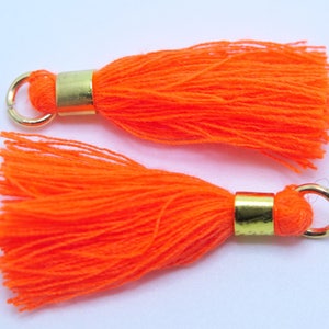 Neon Orange Tassels, Orange Cotton Tassels, Brass Ring Tassels, Diy ...