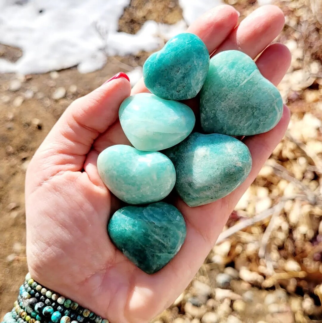 Amazonite Heart Crystal, Crystal Hearts, Palm Heart Stone, Amazonite ...