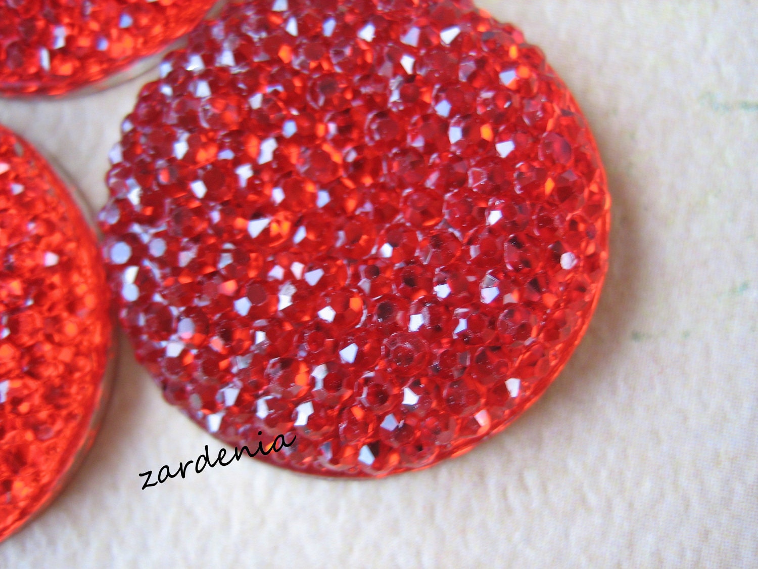 Round Red Cabochons, 4PCS Resin Rhinestone Cabochons, 24mm Sparkly ...