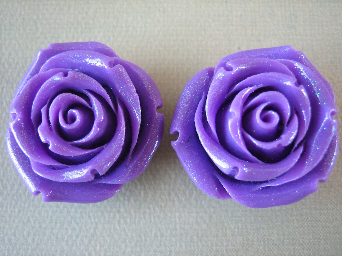 Purple Roses 35mm Purple Glitter Rose Cabochons 2pcs Large | Etsy