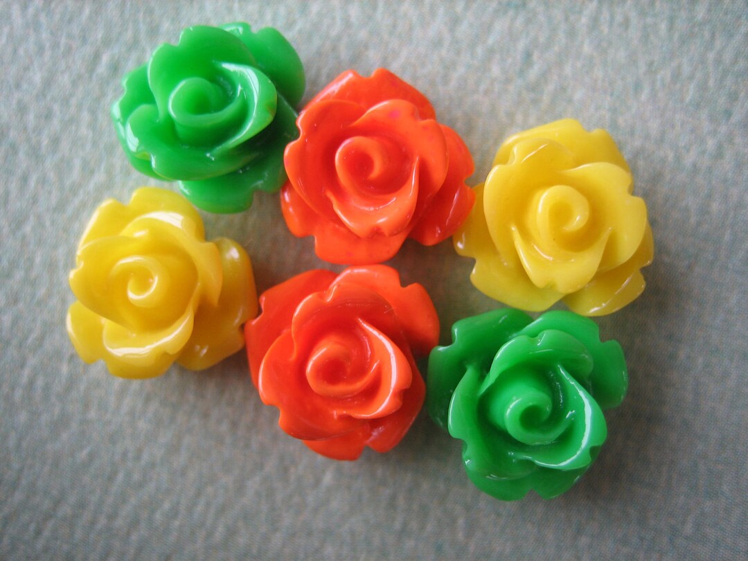 Orange Mini Roses, Yellow Mini Roses, 6pcs Mini Rose Flower Cabochons ...
