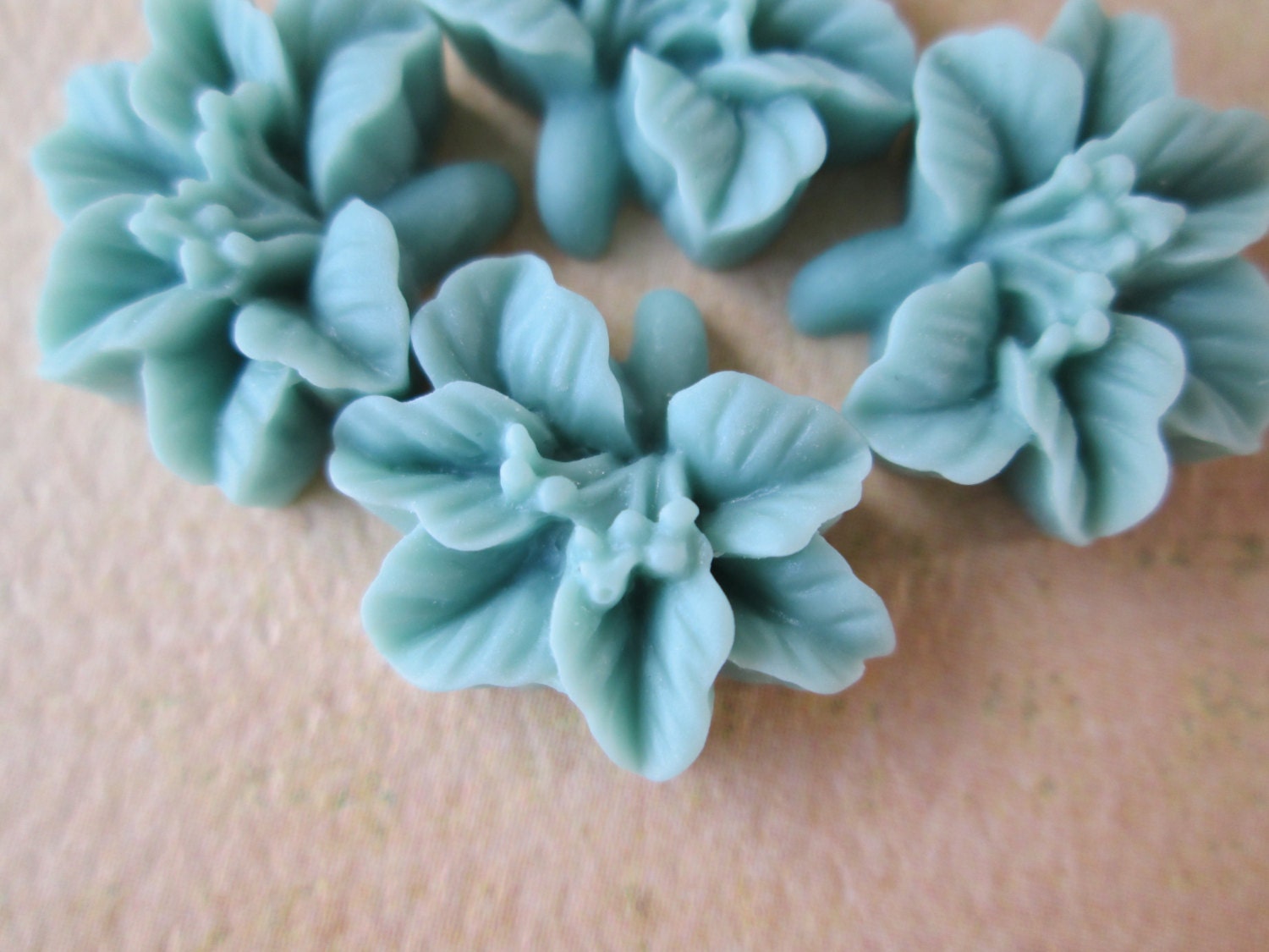 Slate Blue Flowers, 4pcs Lily Flower Cabochons, Resin Flower Cabochons ...