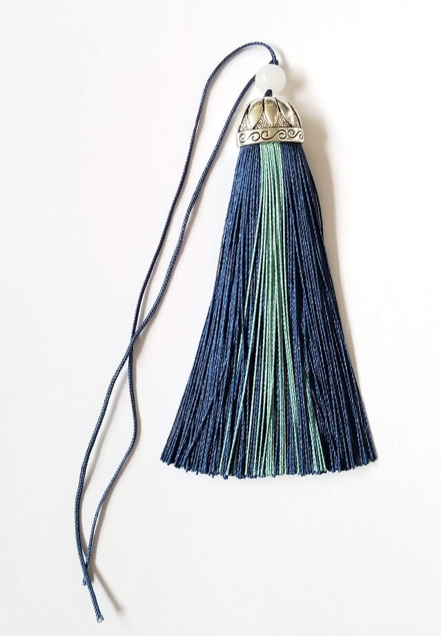 Blue Tassel, Long Tassel, Blue and Turquoise Tassel, Tassel With Cap, 4 ...