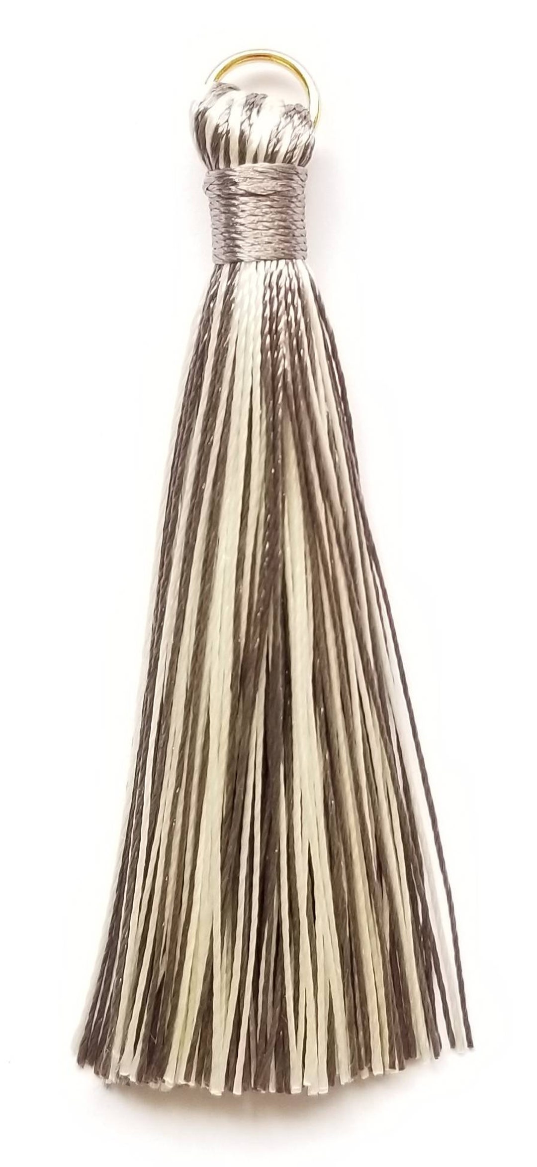 Gray and Ivory Tassel, Long Tassel With Gold Toned Brass Jump Ring ...