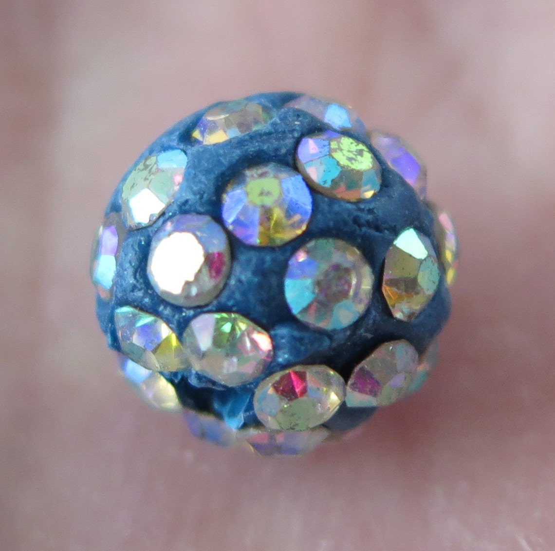 Blue Polymer Clay Beads, 10mm Round Beads, 3pcs Iridescent on Blue ...