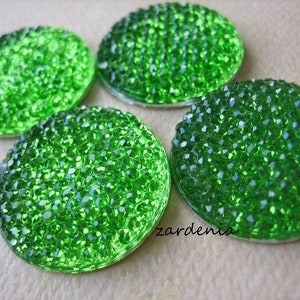 Green Sparkly Cabochons, 4pcs Resin Rhinestone Cabochons, 24mm Circle ...