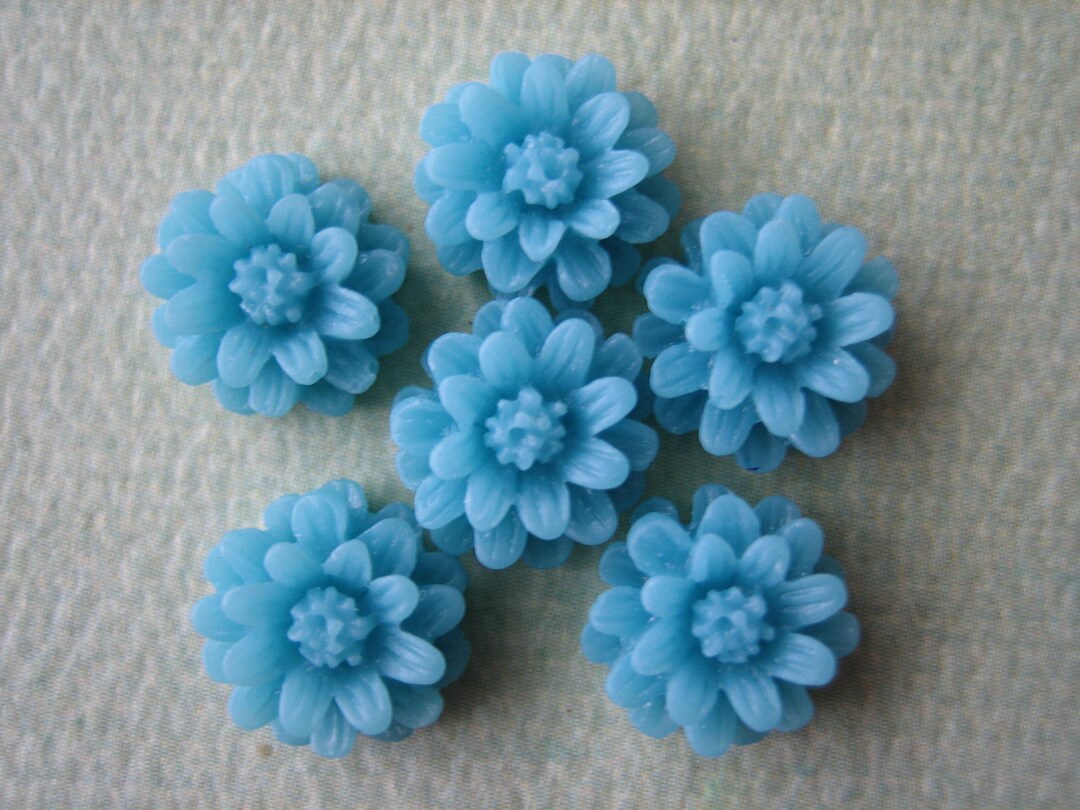 Blue Flower Cabs, Blue Cabochons, Blue Daisies, 6 Pieces, Mini Daisy ...