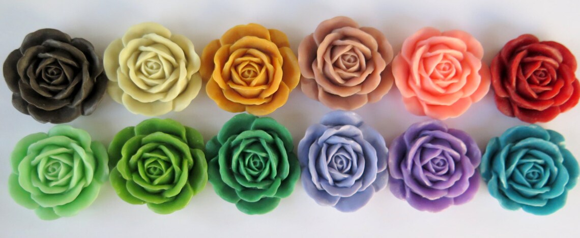 Large Roses 38mm Rose Cabochons 12pcs Matte 12 Color Sampler | Etsy