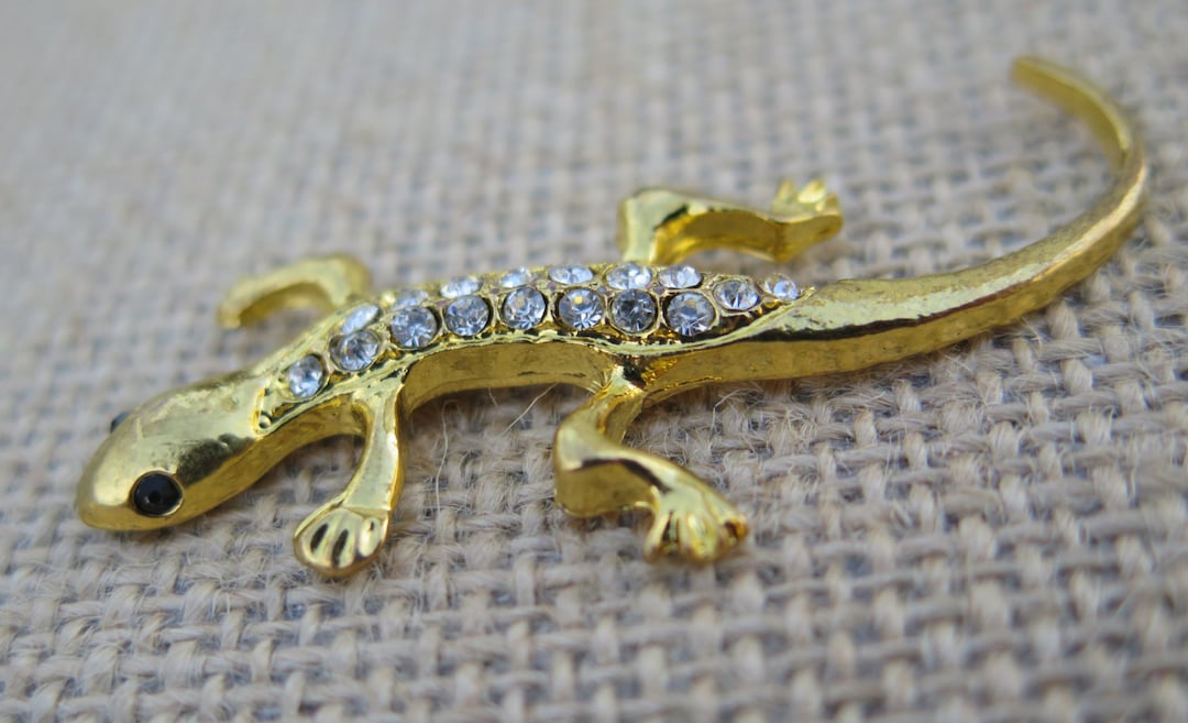 Lizard Pendant, 1pc Lizard Connector, Gold Toned With Rhinestones ...