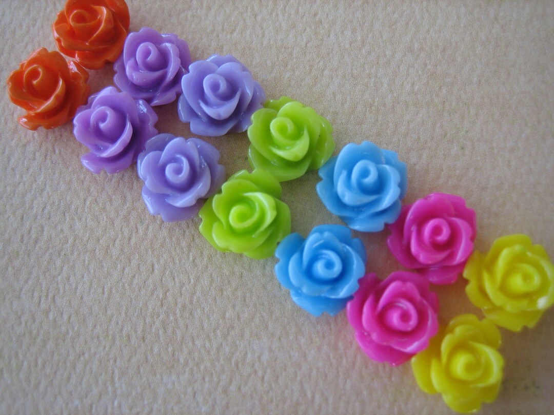 14PCS Mini Rose Flower Cabochons, 10mm Resin Mini Roses, 7 Color Spring ...