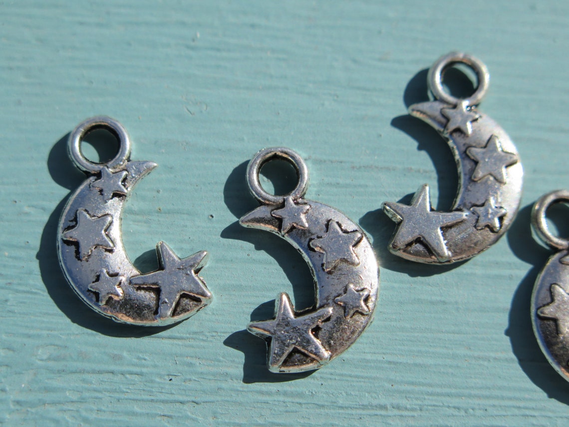 Moon and Star Charms, Moon and Star Pendant, 5pcs Silver Moon and Star ...