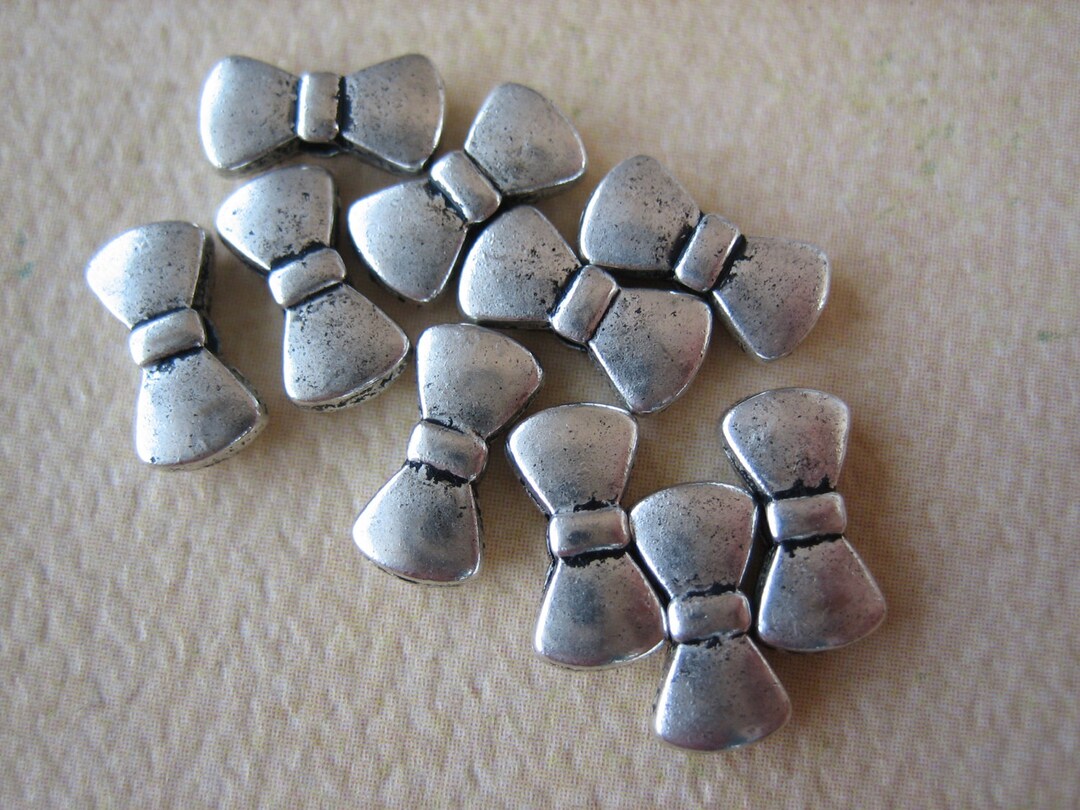 Bow Beads, Silver Bows, Mini Bow Beads, Antique Silver Metal Bow, 9x4mm ...