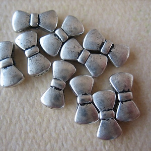 Bow Beads, Silver Bows, Mini Bow Beads, Antique Silver Metal Bow, 9x4mm ...