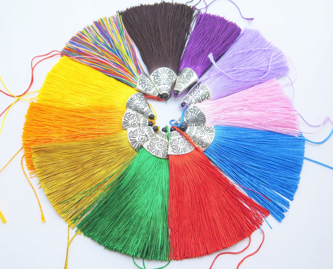 Rainbow Tassels, Long Tassels With Antique Silver Caps, 11 Color ...