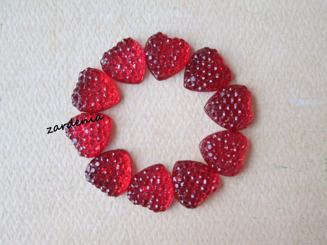 Mini Red Hearts, 10pcs Red Heart Rhinestone Cabochons, 10mm Sparkly ...