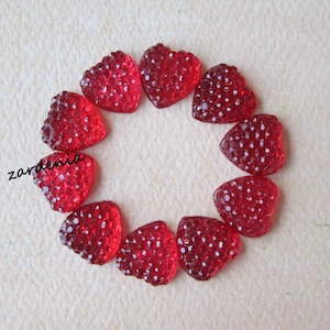 Mini Red Hearts, 10pcs Red Heart Rhinestone Cabochons, 10mm Sparkly ...