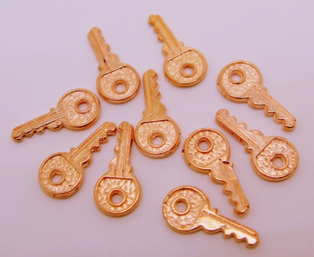 Key Charms, Rose Gold Keys, Mini Key Charms, Mini Keys, 10pcs, 15x7mm ...
