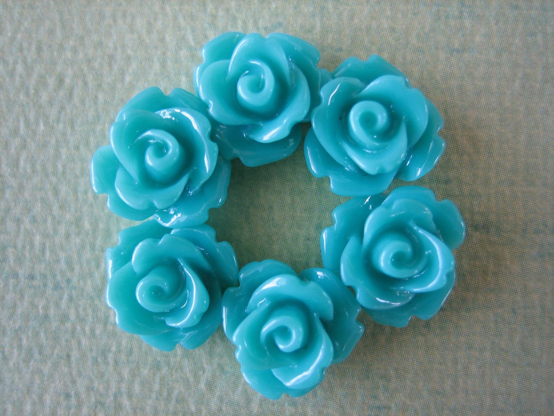 Turquoise Roses, 6pcs Mini Rose Flower Cabochons, 10mm Resin Mini Roses ...