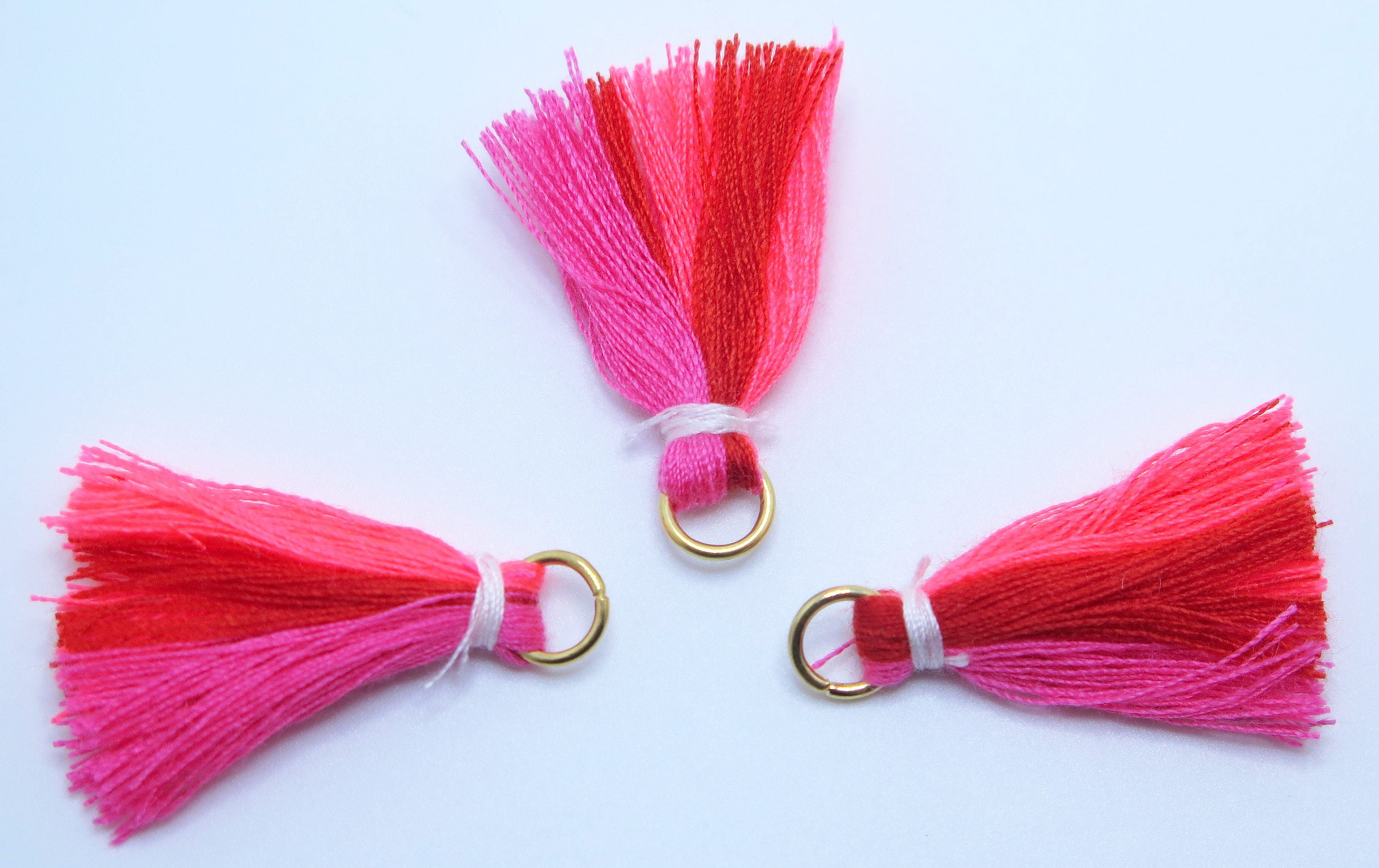 Striped Red Tassels Mixed Color Tassels with Gold Plated Jump | Etsy