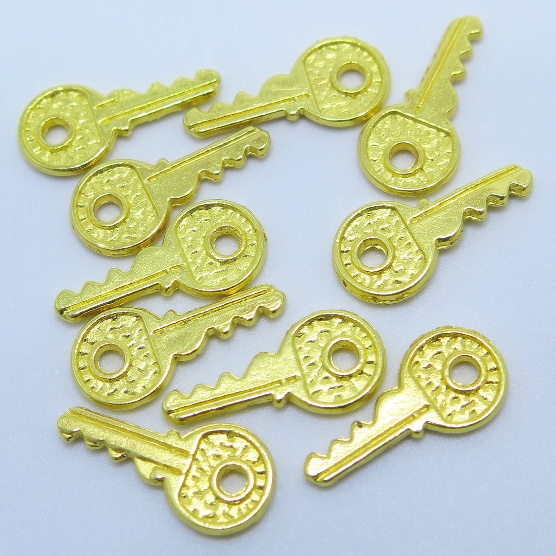 Keys, Gold Key, Key Charms, Gold Keys, Mini Key Charms, 10pcs, 15x7mm ...