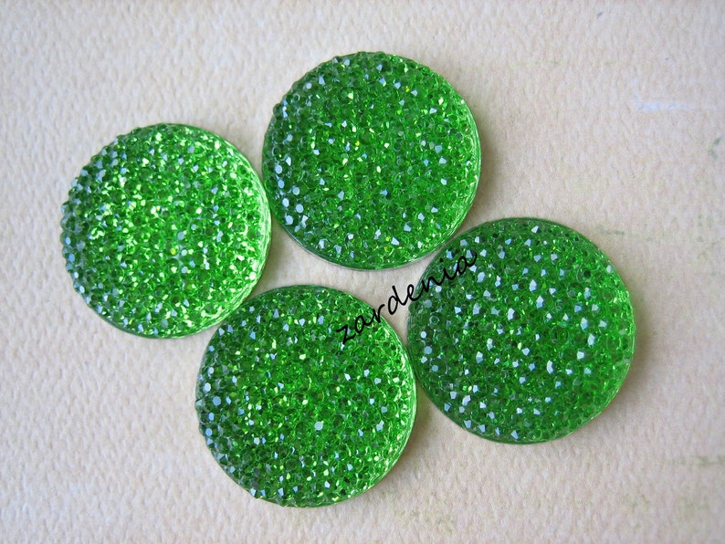 Green Sparkly Cabochons, 4pcs Resin Rhinestone Cabochons, 24mm Circle ...