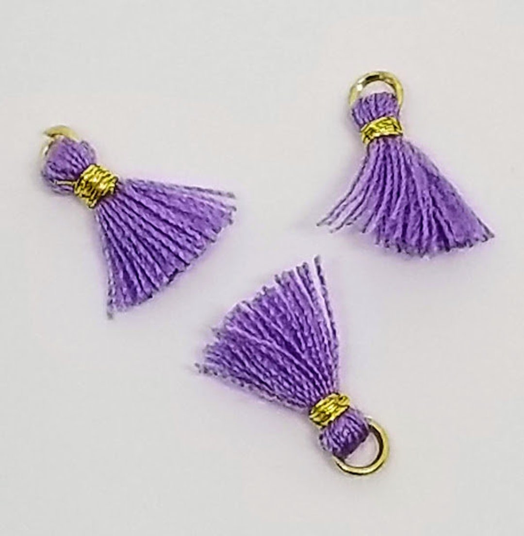 Purple Tassels, Mini Cotton Jewelry Tassels With Gold Binding and Gold ...