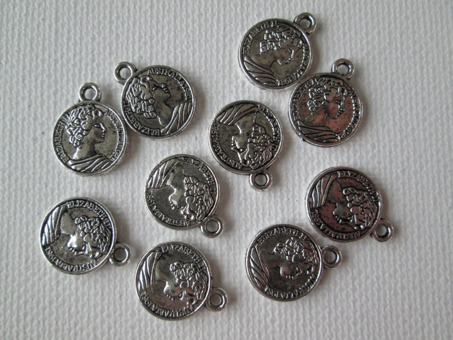 Coin Charms, 10 Pcs Silver Toned Coin Charms, Metal Coin Charms, 15mm ...