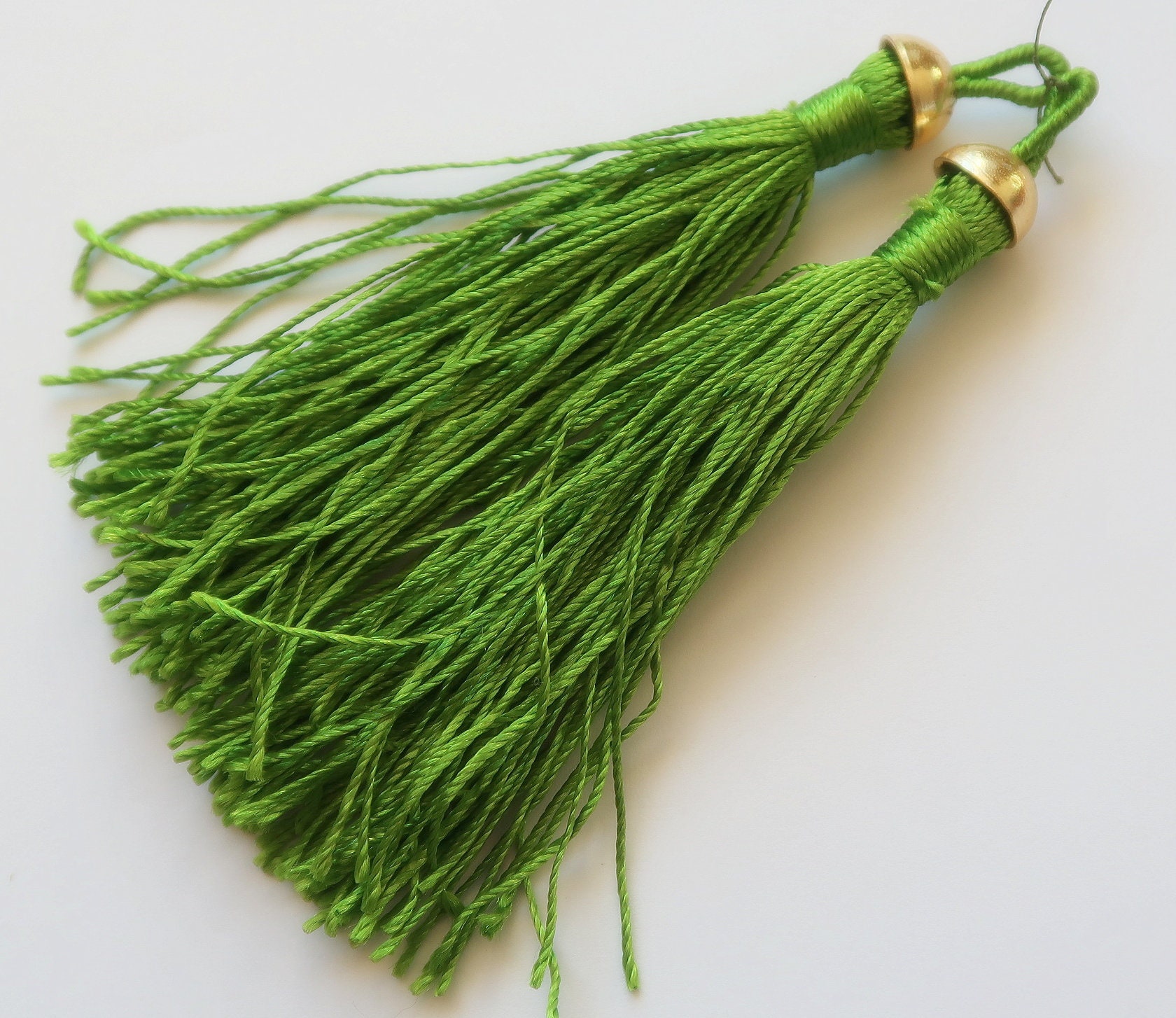 Green Tassels Silk Tassels Light Green Tassels with Brass | Etsy