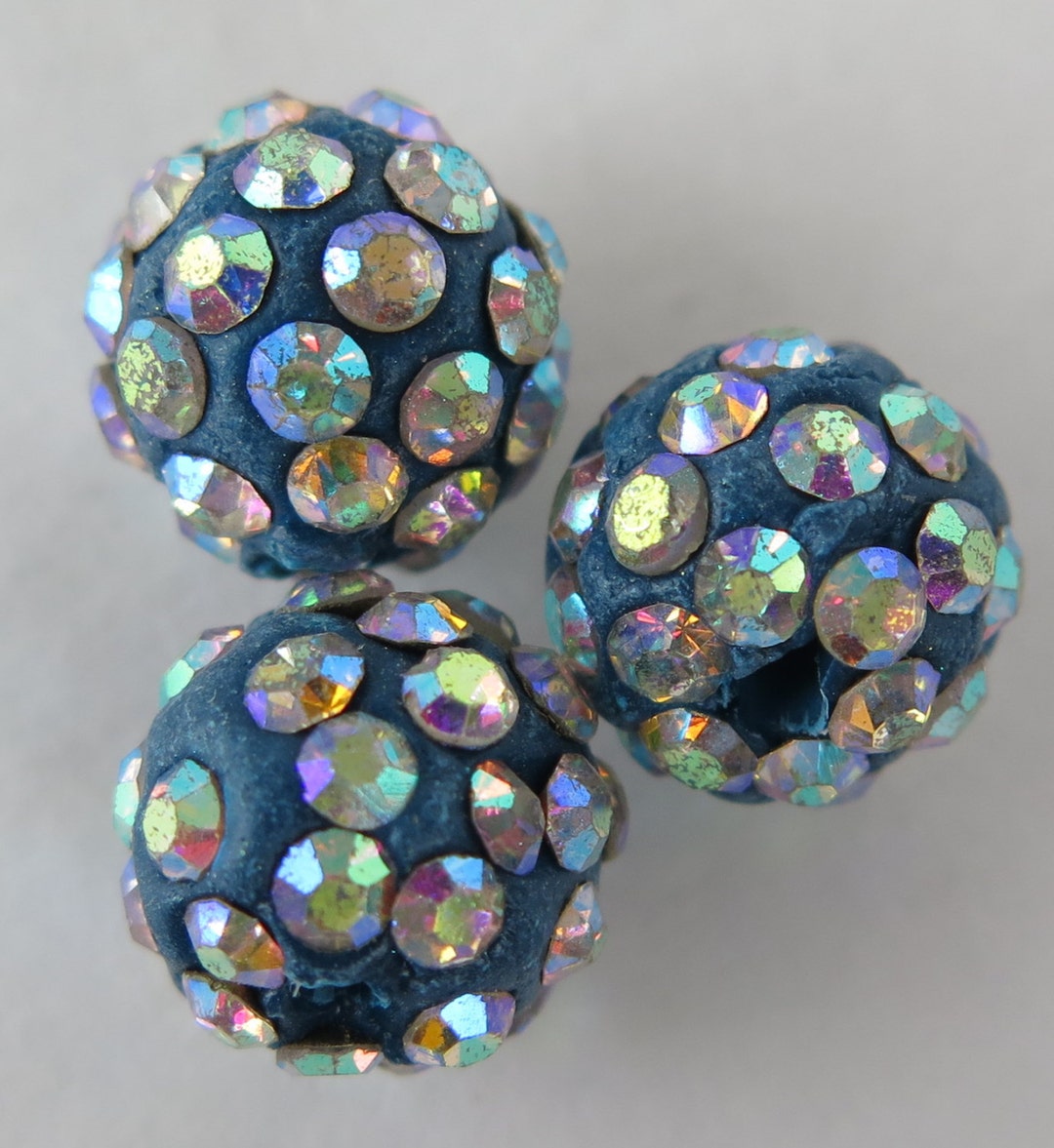Blue Polymer Clay Beads, 10mm Round Beads, 3pcs Iridescent on Blue ...