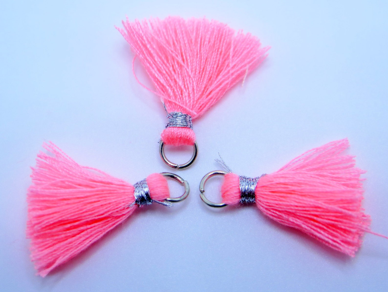 Pink Tassels Cotton Tassels With Silver Binding and Silver - Etsy