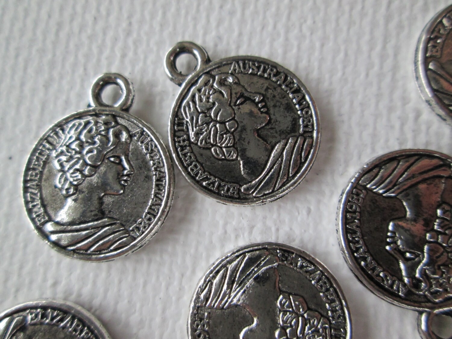 Coin Charms, 10 Pcs Silver Toned Coin Charms, Metal Coin Charms, 15mm ...