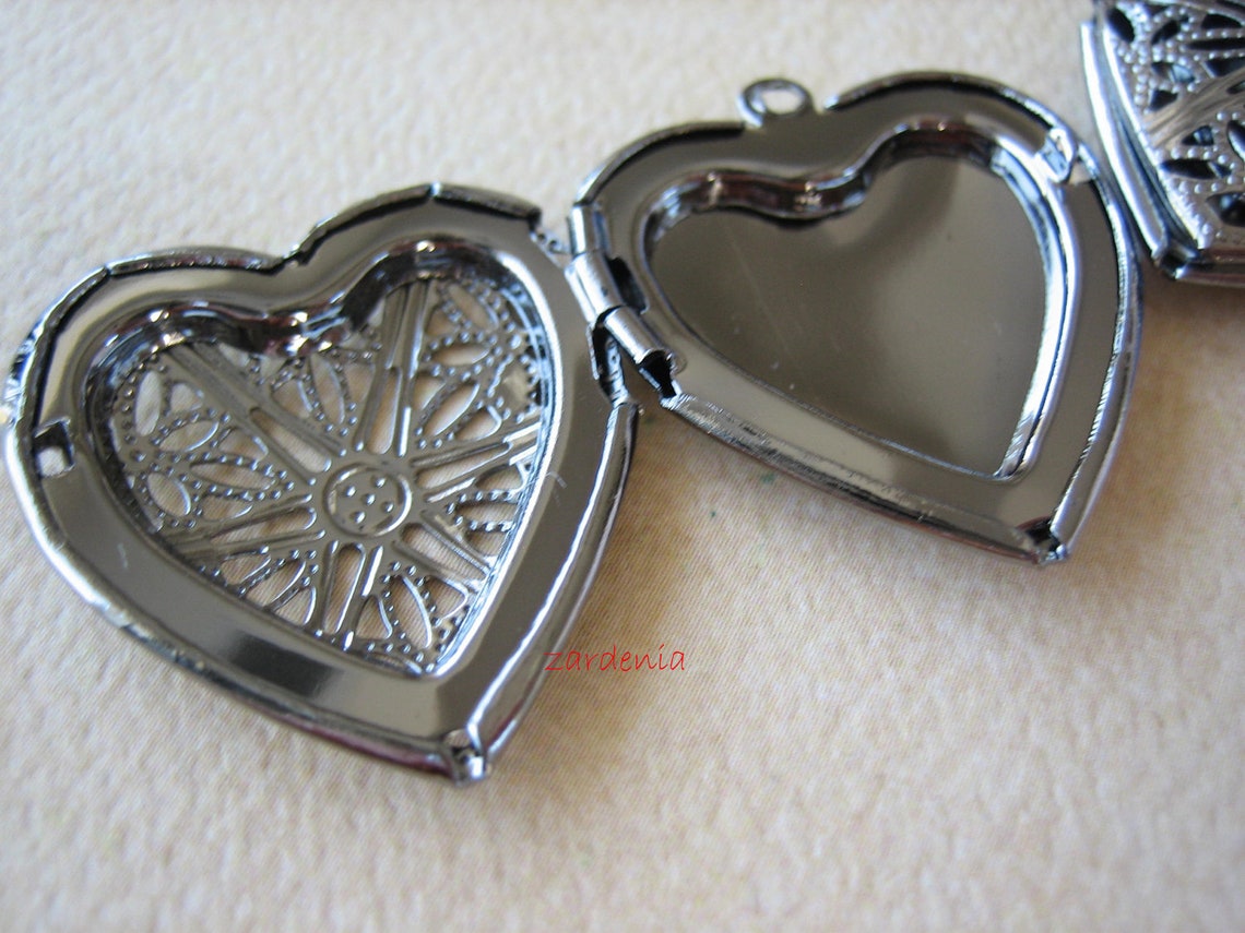 Heart Lockets, 5pcs Gunmetal Heart Pendant Settings, 28x25x7mm Metal ...