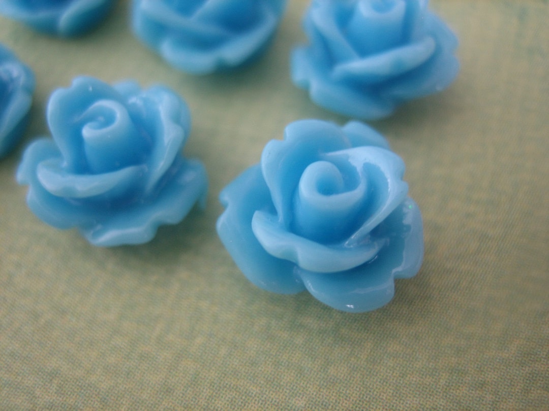 Blue Mini Roses, Blue Roses, 6pcs Light Blue Mini Rose Resin Flower ...