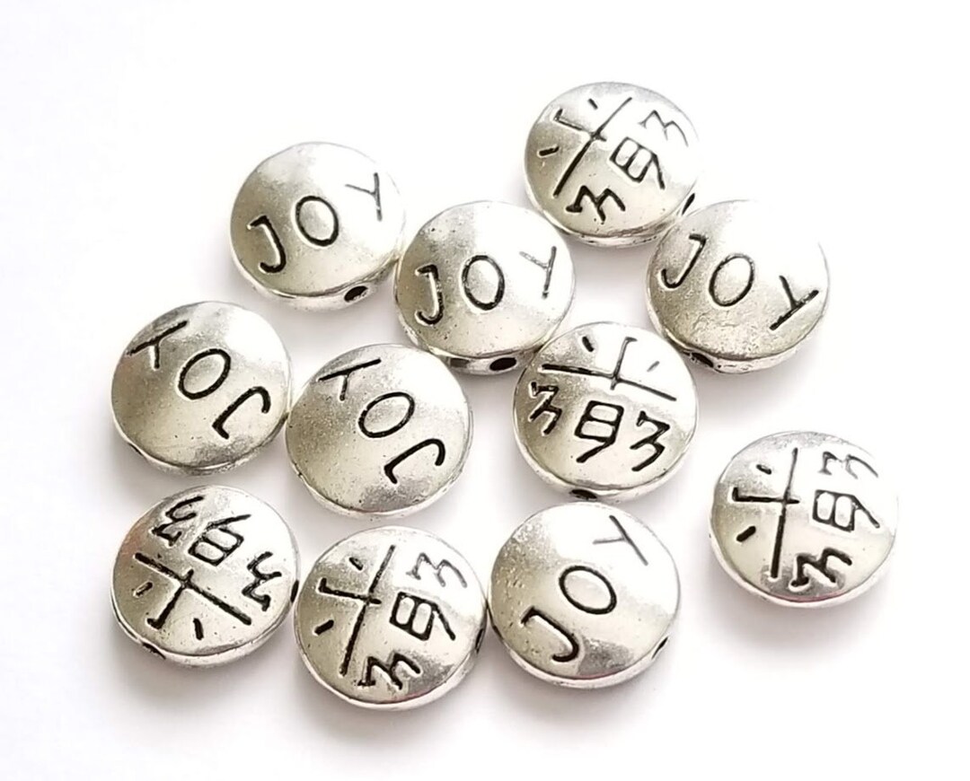 Joy Beads, Inspiration Beads, Chinese Characters, Round Beads, Metal ...