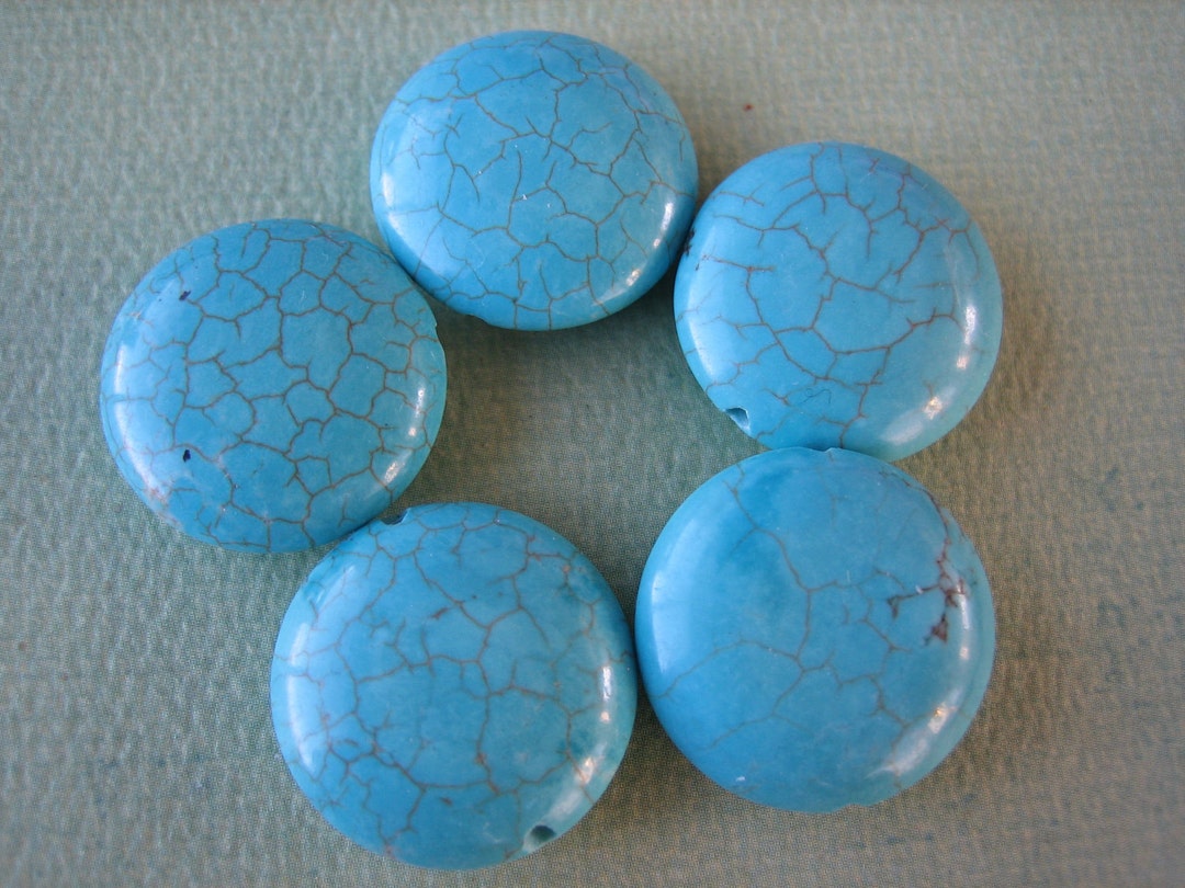 Howlite Beads, Dyed Blue Howlite Beads, 10pcs Synthetic Turquoise Flat ...