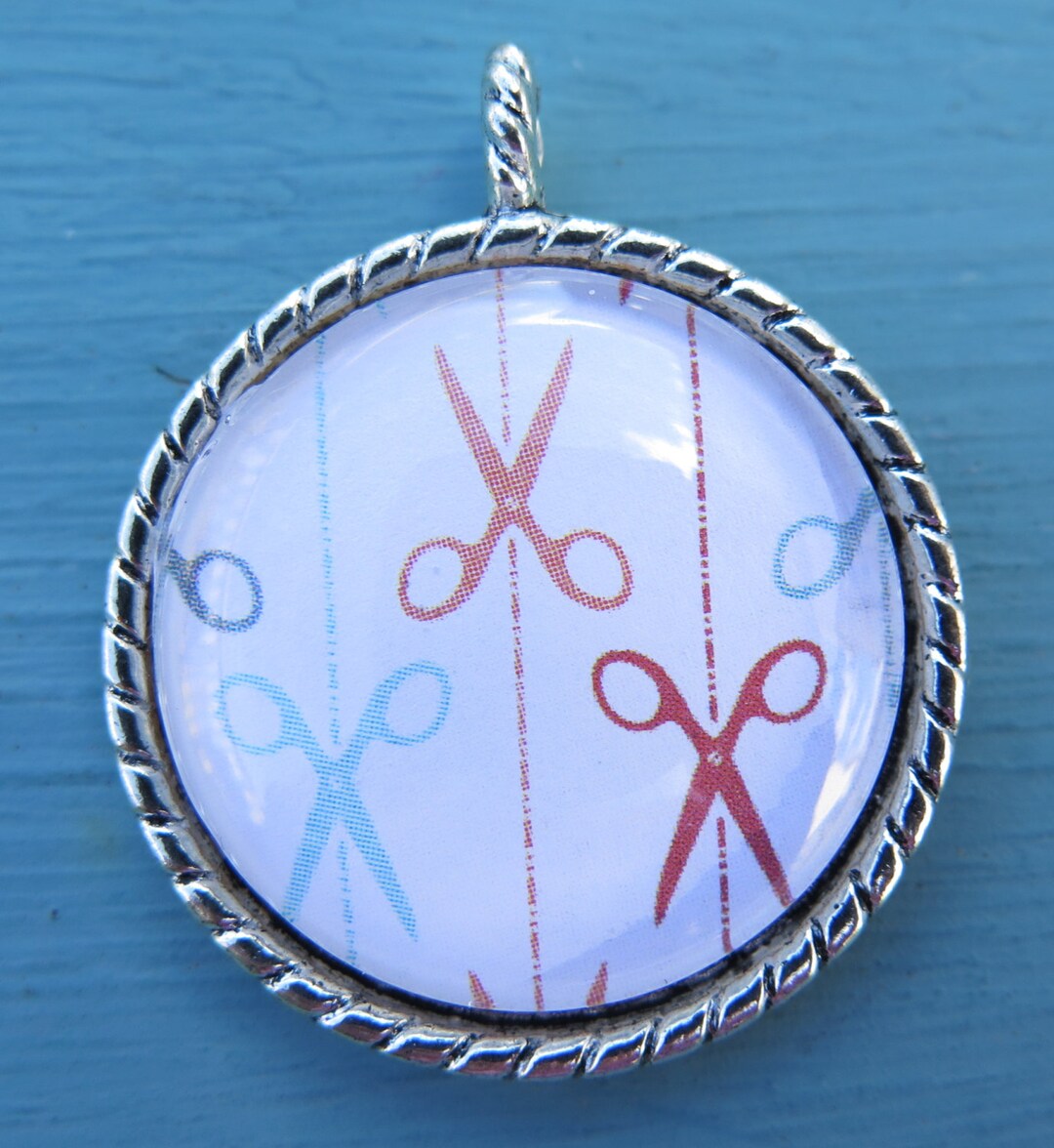 Glass Pendant, 1pc Round Scissors Pendant, 30mm Round Pendant, DIY ...