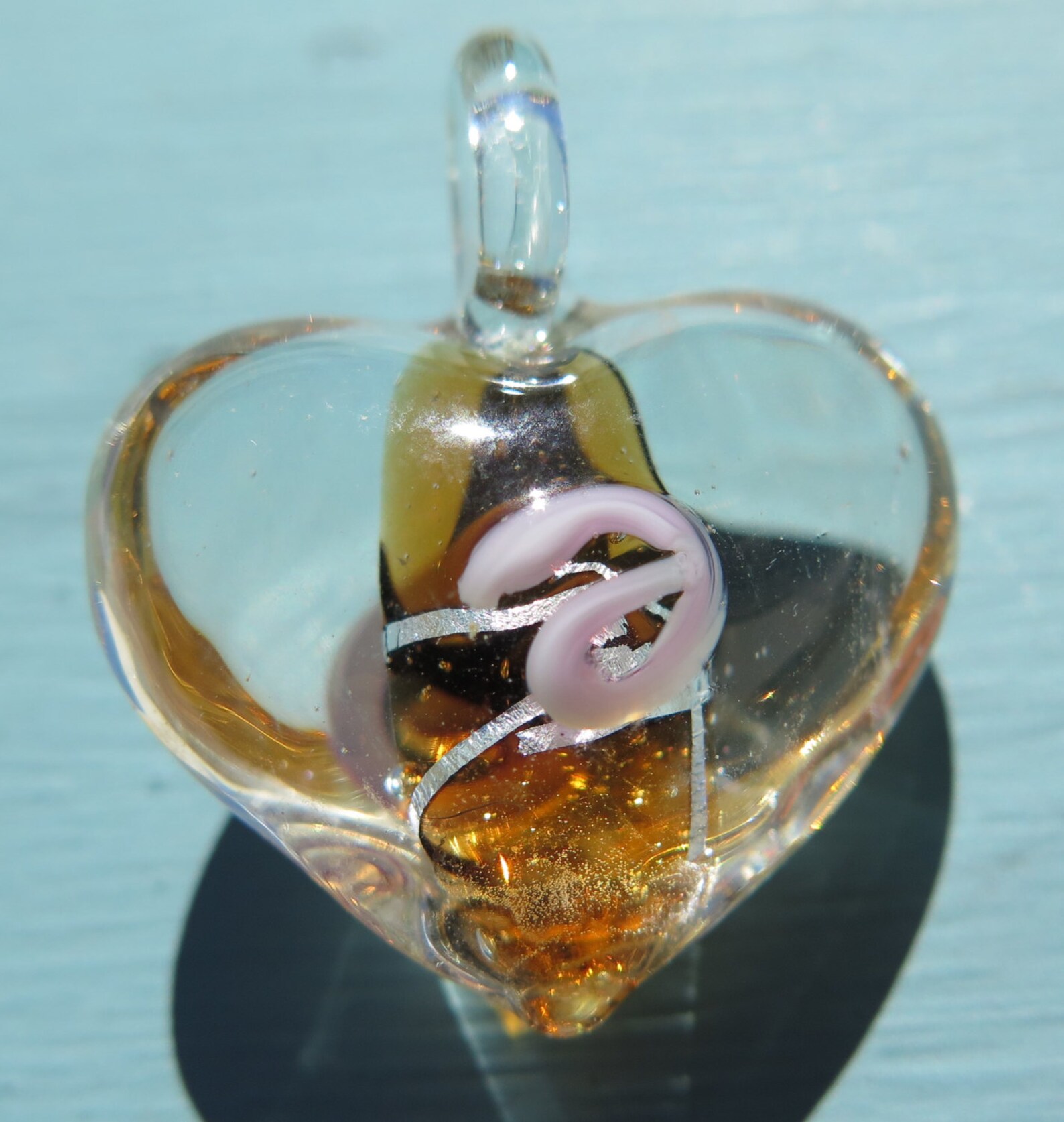 Heart Pendant, Glass Heart Pendant, Heart Charm, Gold Glass Heart ...