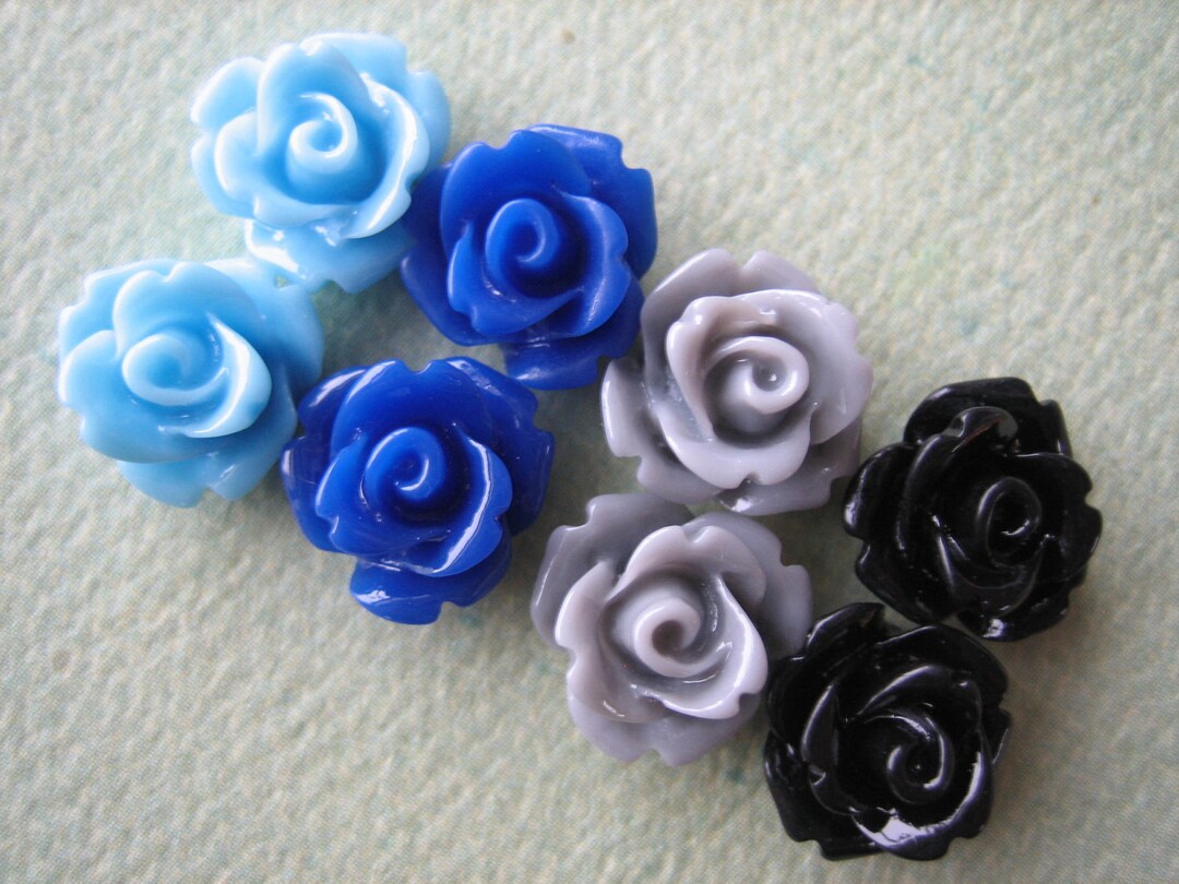 Blue Mini Roses, 10mm Mini Roses, 8pcs Mini Rose Flower Cabochons, 10mm ...