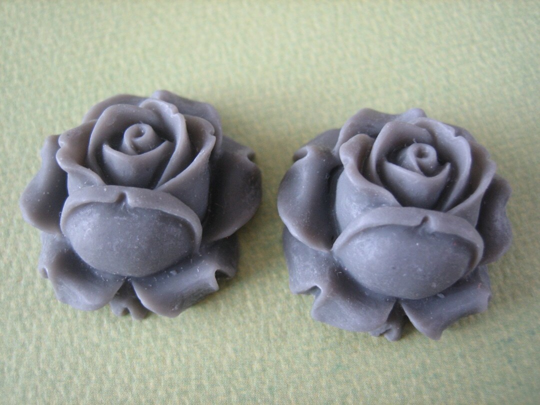 Gray Roses, 2pcs Gray Resin Rose Flower Cabochons, 26mm Roses, DIY ...