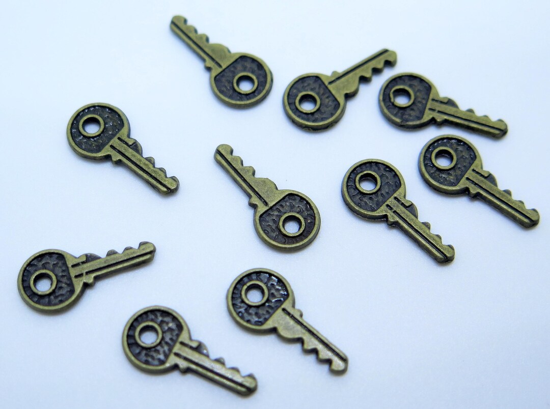 Key Charms, Antique Brass Keys, Mini Key Charms, Mini Keys, 10pcs ...