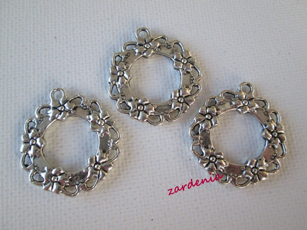 3PCS Wreath Charms, Silver Wreath Charms, Silver Wreaths, Holiday ...