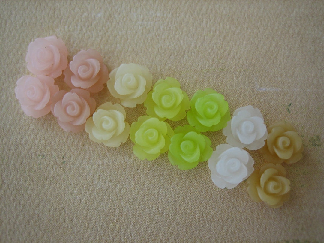 Mini Rose Flower Cabochons, 10mm Mini Roses, 14pcs Resin Roses, 7 Color ...